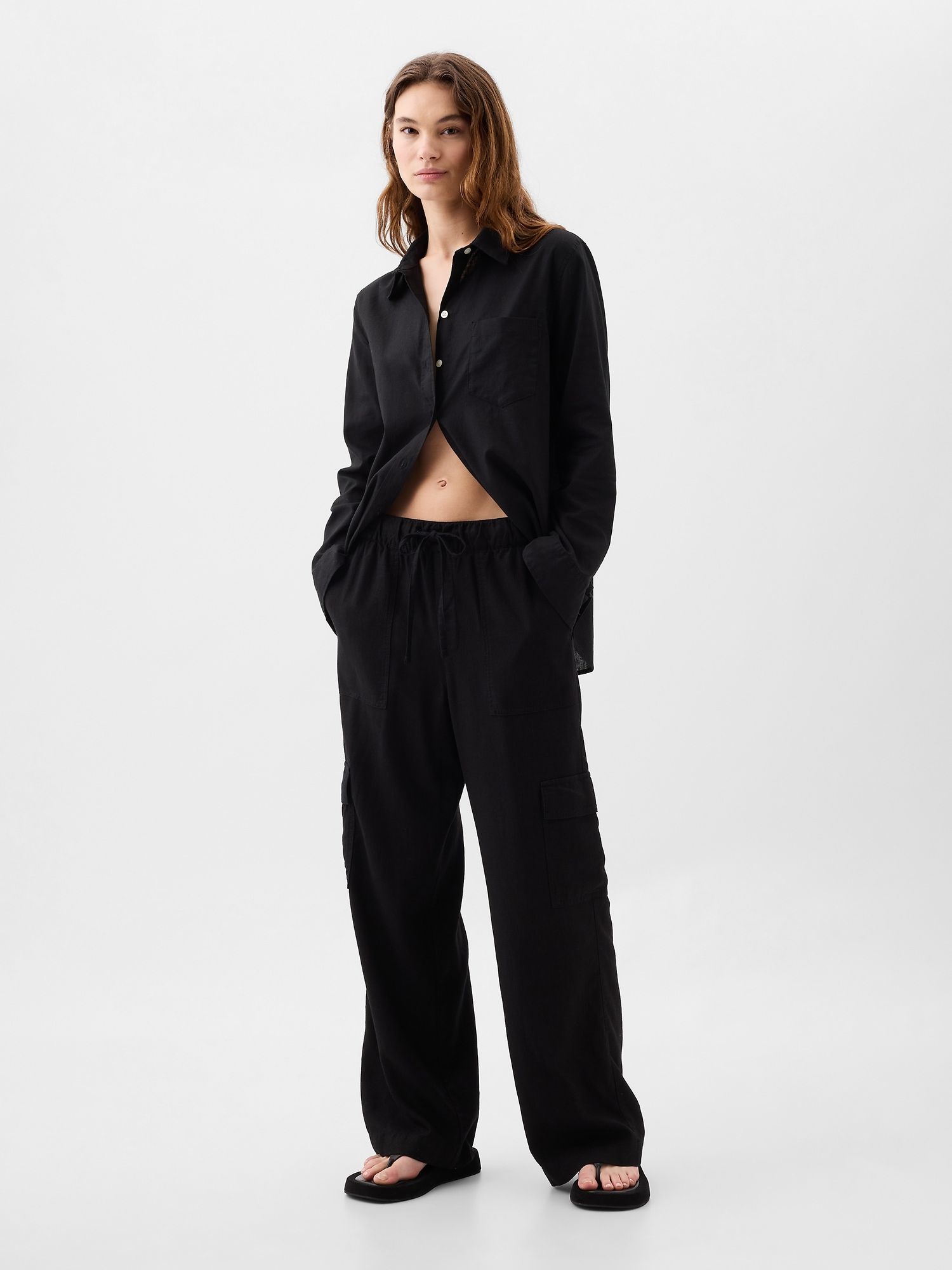 Lněné Cargo Kalhoty Wide Leg Gap Cz