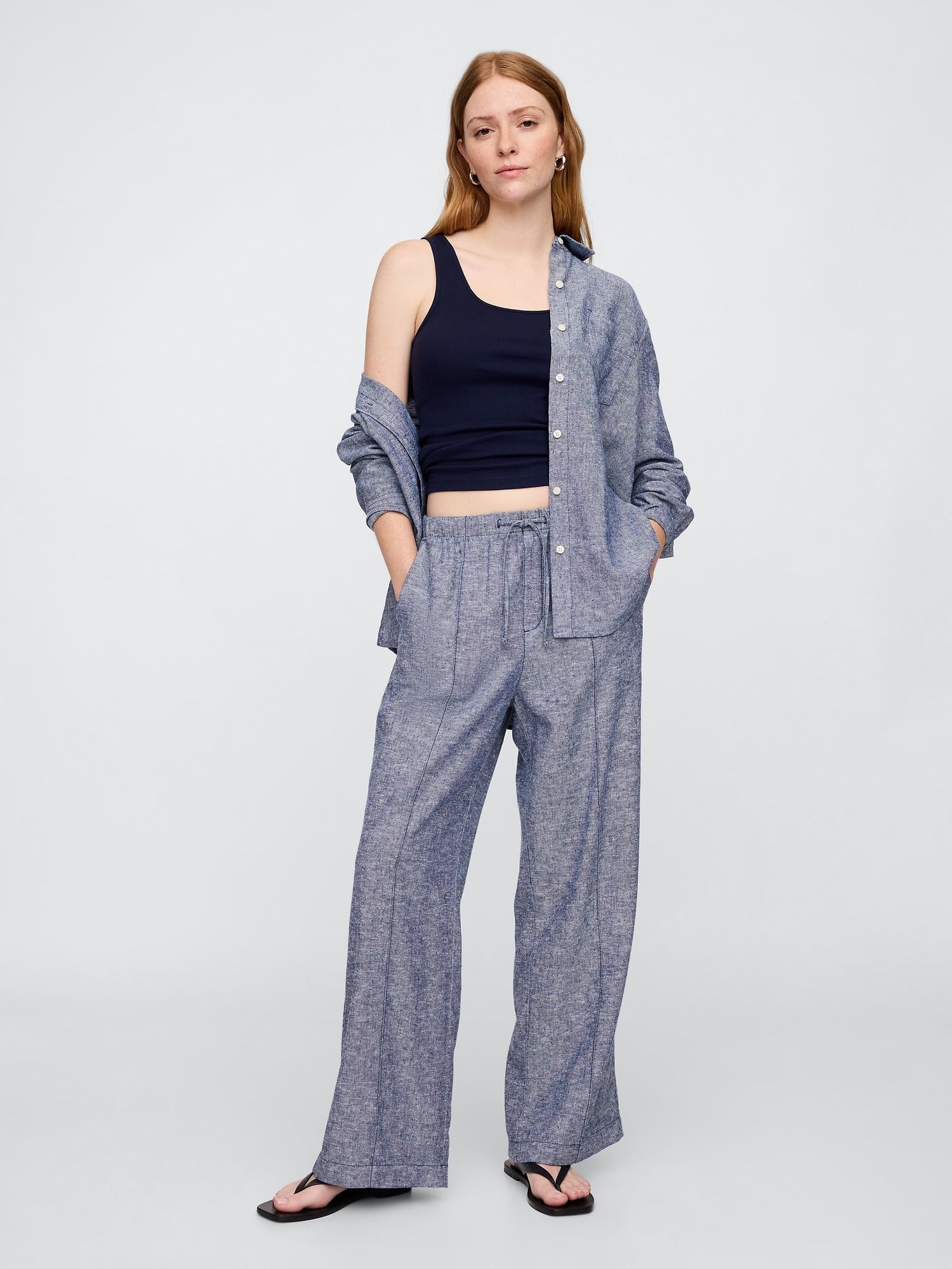 Lněné Kalhoty Wide Leg Gap Cz