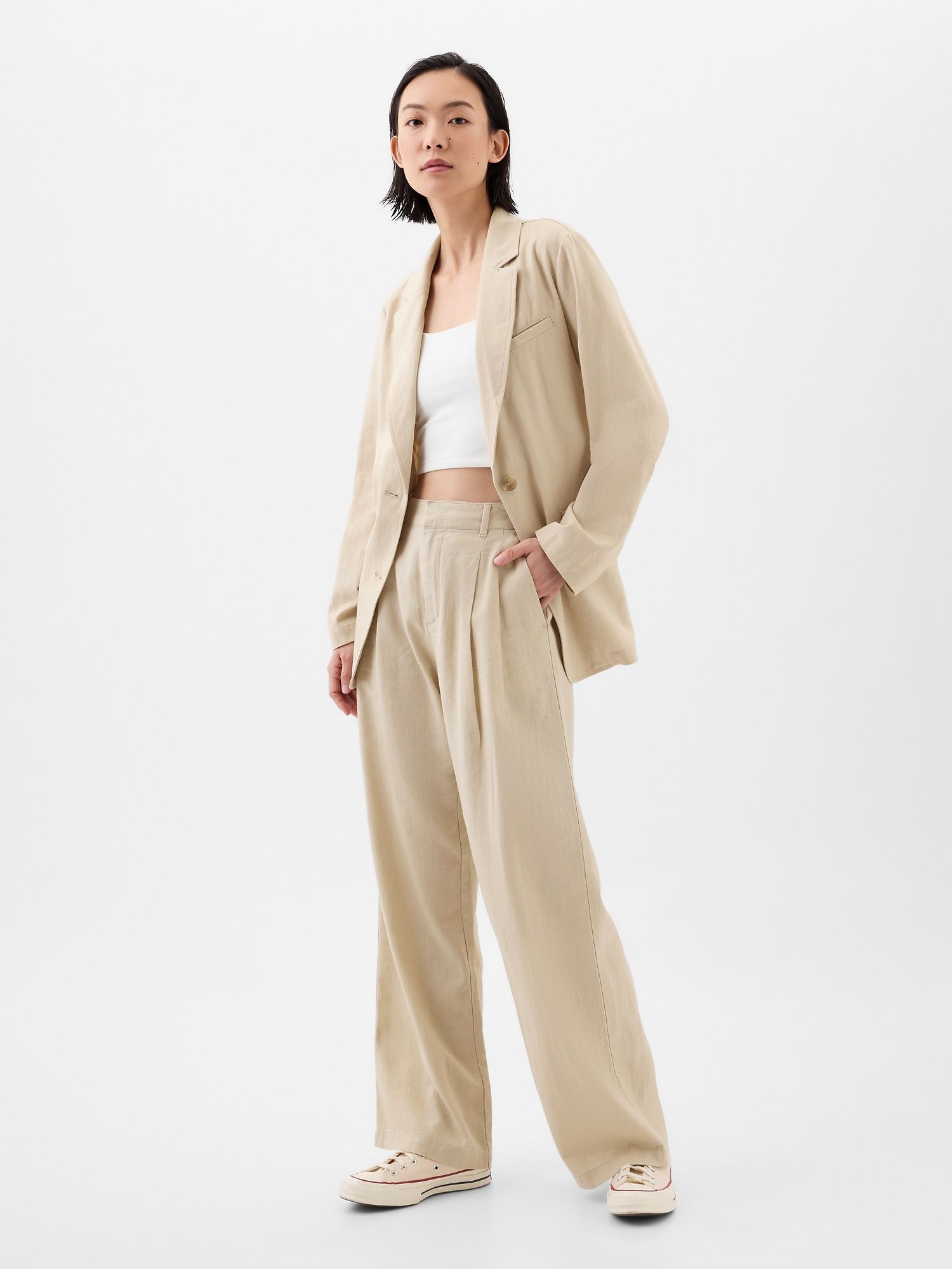 Lněné Kalhoty Wide Leg Gap Cz