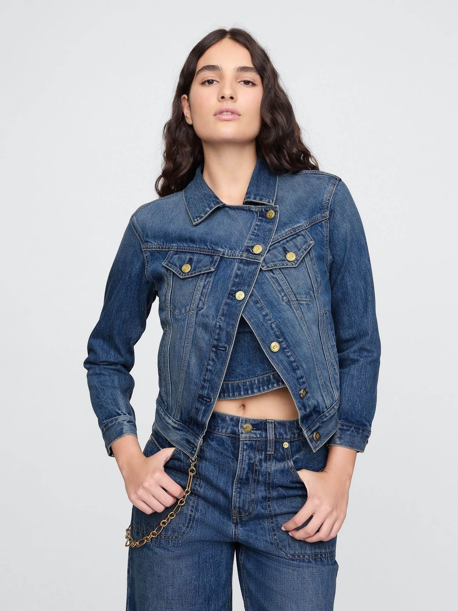 Jachetă din denim asimetrică Gap × Cult Gaia | GAP.ro
