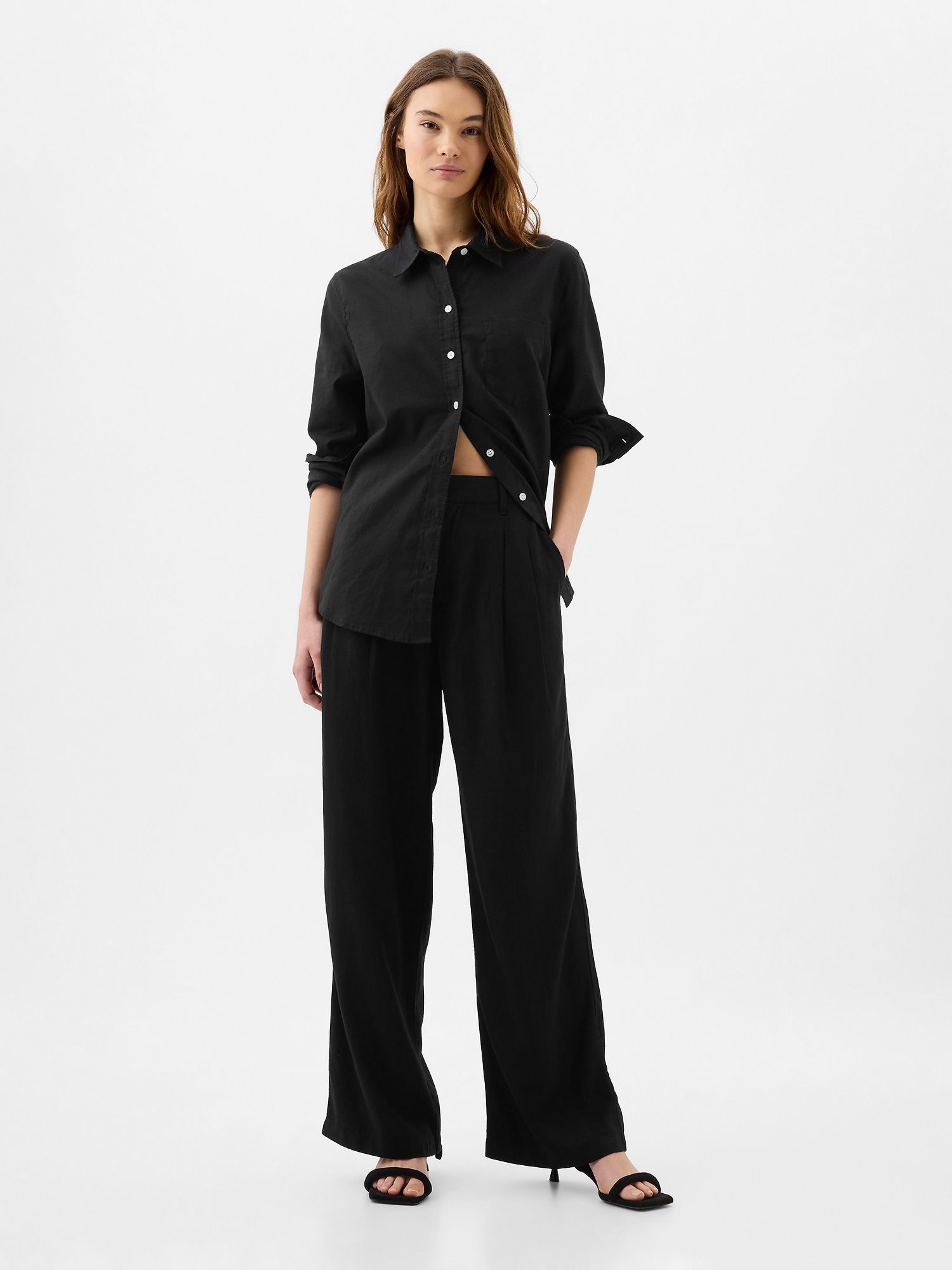 Lněné Kalhoty Wide Leg Gap Cz